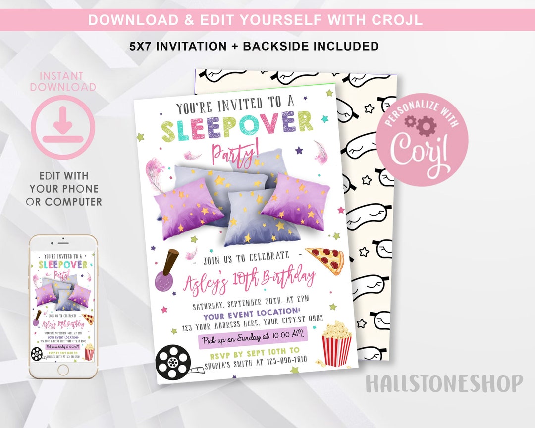 Sleepover Party Invitation, Slumber Party Invite, Sleepover Birthday ...