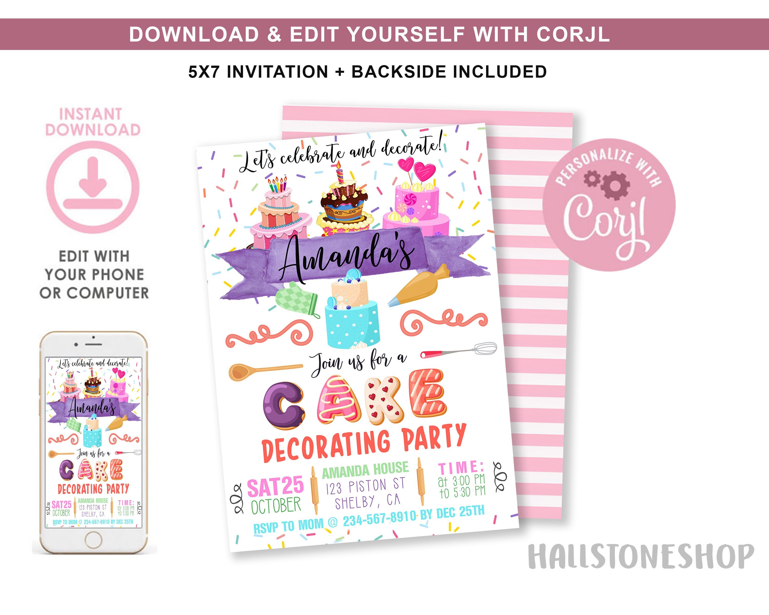 Cake Decorating Birthday Invitation, Digital File, Printable, Custom ...
