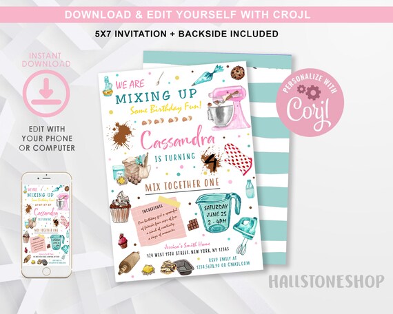 Baking Birthday Party Invitation Invitation Kids Cooking - Etsy