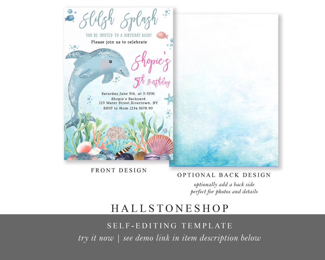 Dolphin Invitation Watercolor Dolphin Birthday Invite Under - Etsy