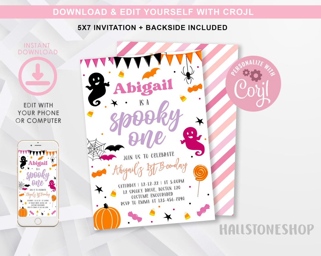 Editable Spooky One Birthday Invitation, Halloween Ghost 1st Birthday ...