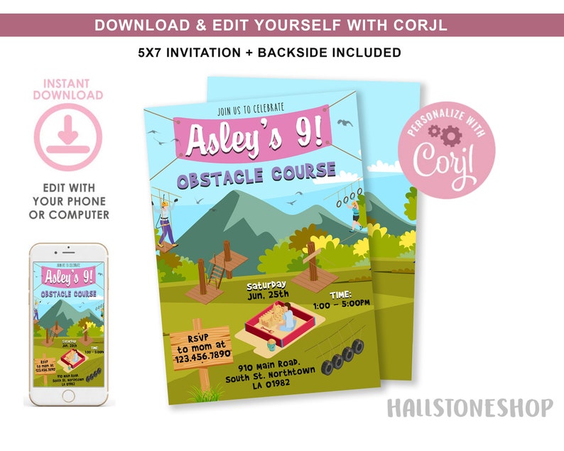 Obstacle Course Birthday Invitations, Outdoor Adventure Park, INSTANT ...