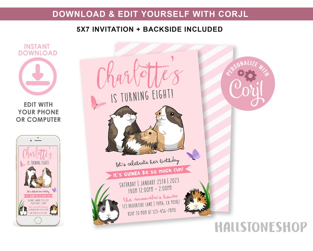 Editable Guinea Pig Invitation, Guinea Pig Invite Birthday, Digital ...