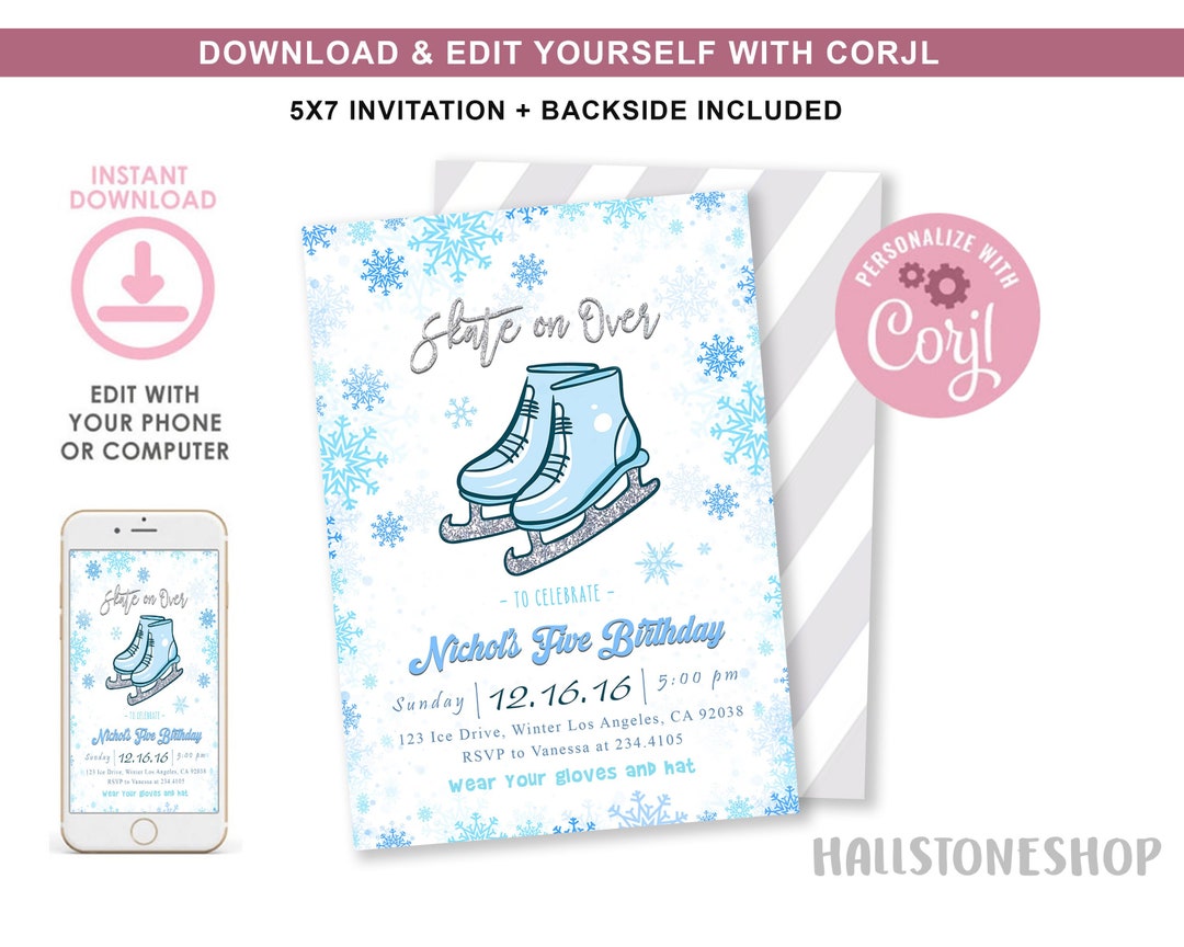 Ice Skating Birthday Invitation, Girl Ice Skating Invitation, Ice ...
