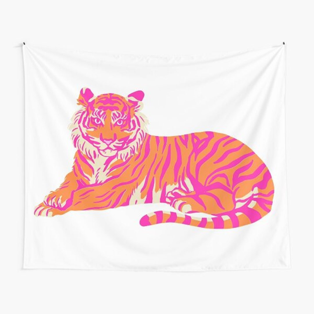 Pink and Orange Tiger Tapestry, Tiger Tapestry, Clemson Tapestry, Trendy Tapestry, Clemson ...