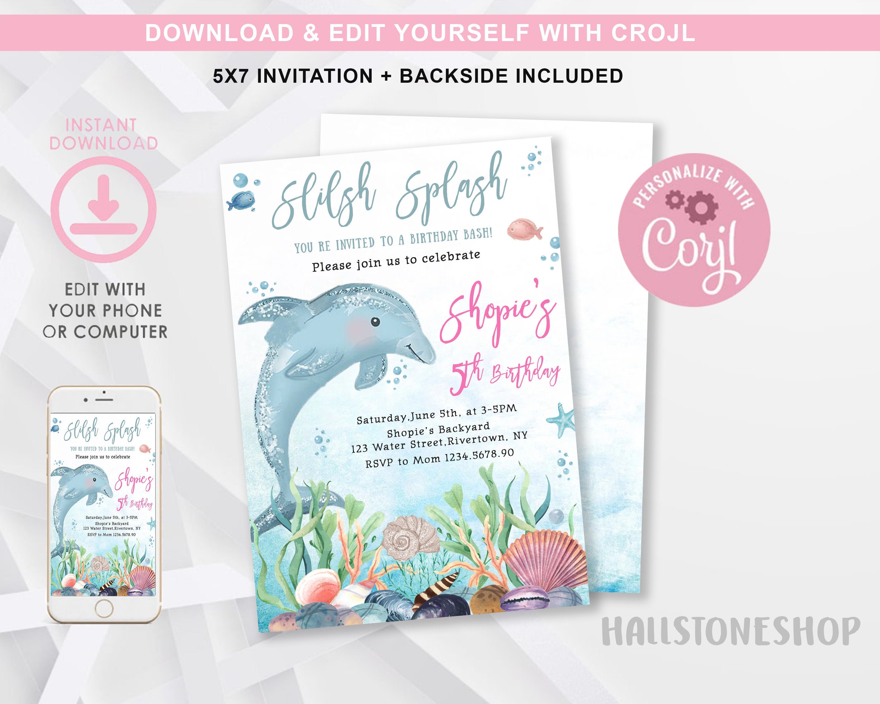 Dolphin Invitation Watercolor Dolphin Birthday Invite Under - Etsy