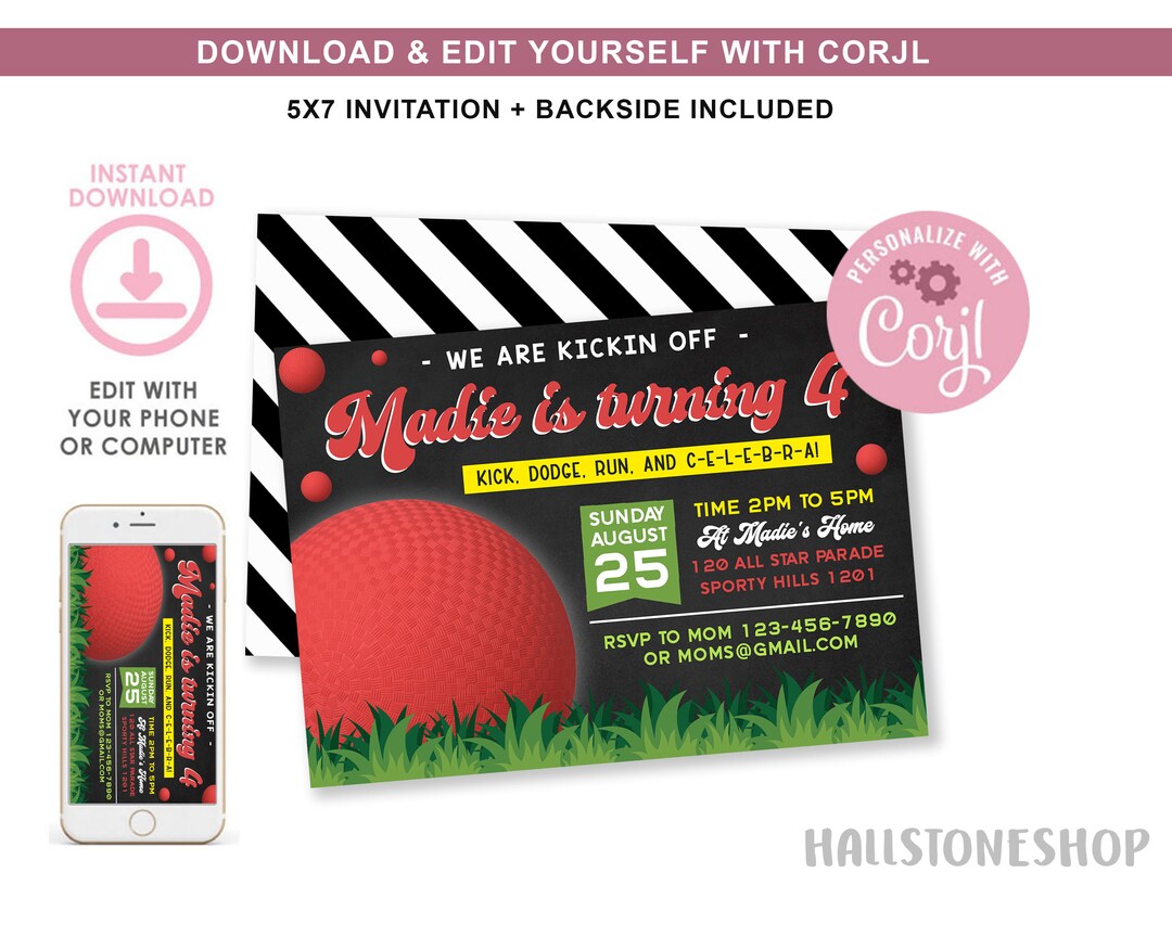 Kickball Birthday Invitation, Dodge Ball Birthday Invitation, Kick Ball ...