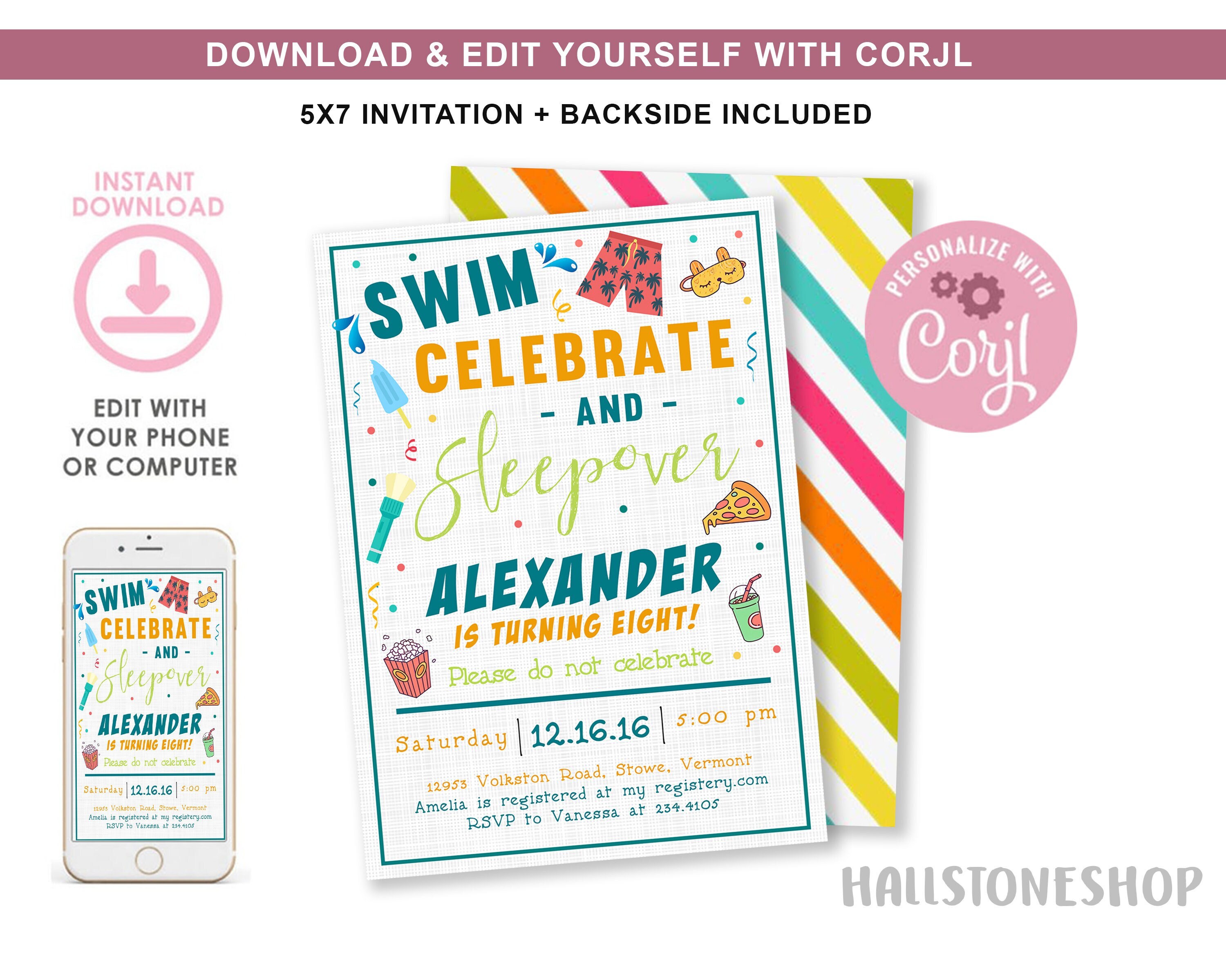 Hotel Swimming Birthday Party Invitation, Boys Swim Sleepover Invite ...
