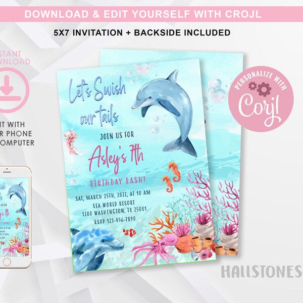 Dolphin Party Invitations - Etsy
