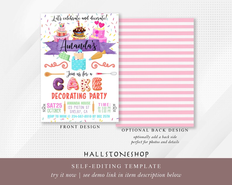 Cake Decorating Birthday Invitation, Digital File, Printable, Custom ...
