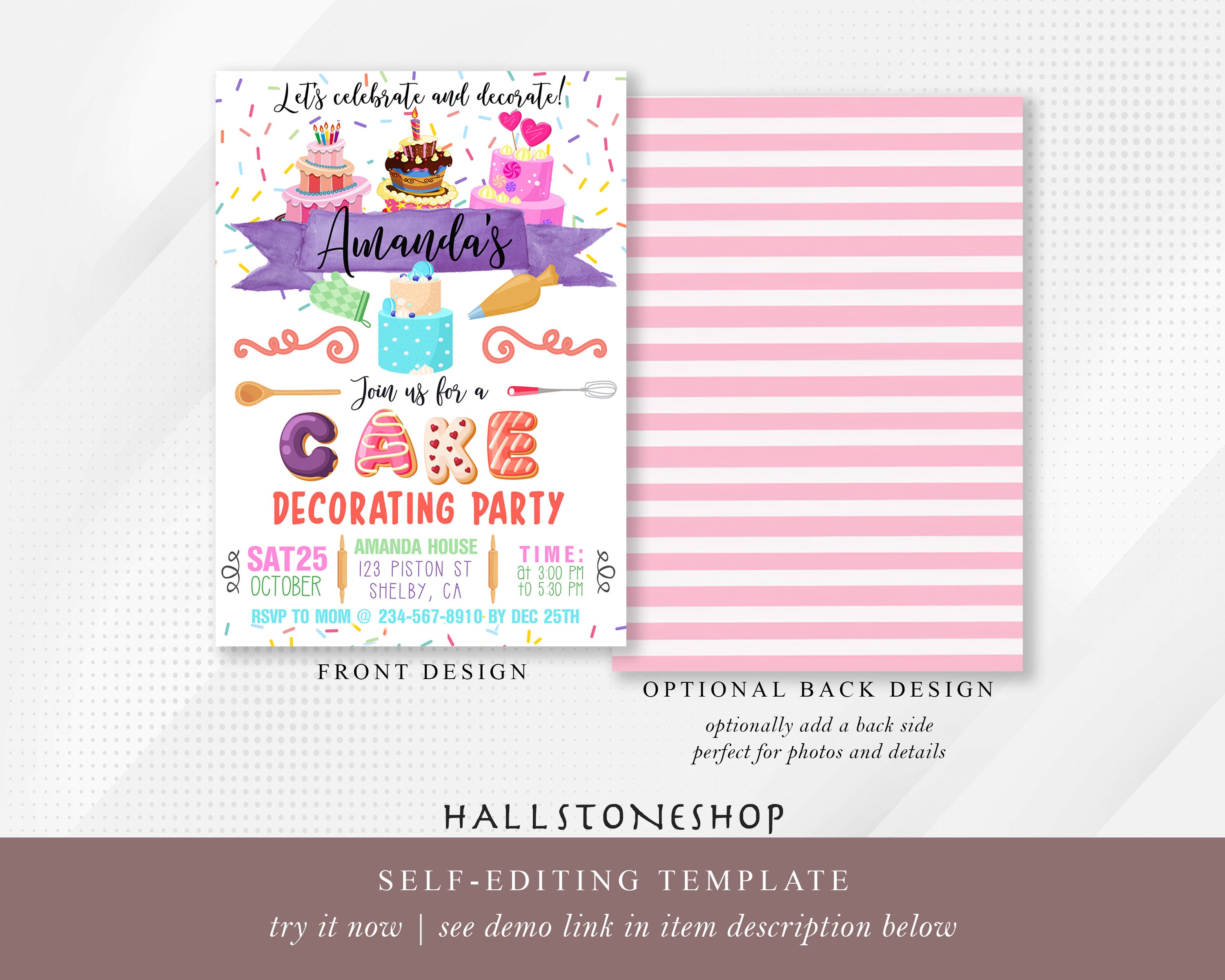 Cake Decorating Birthday Invitation, Digital File, Printable, Custom ...