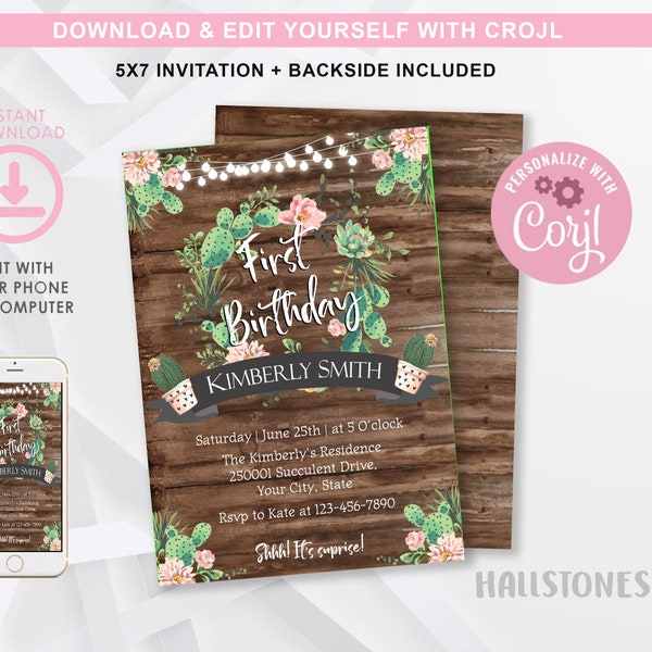 Boho Cactus Invite - Etsy