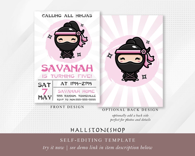 Ninja Birthday Party Invitations, Printable, Instant Download, Ninja ...