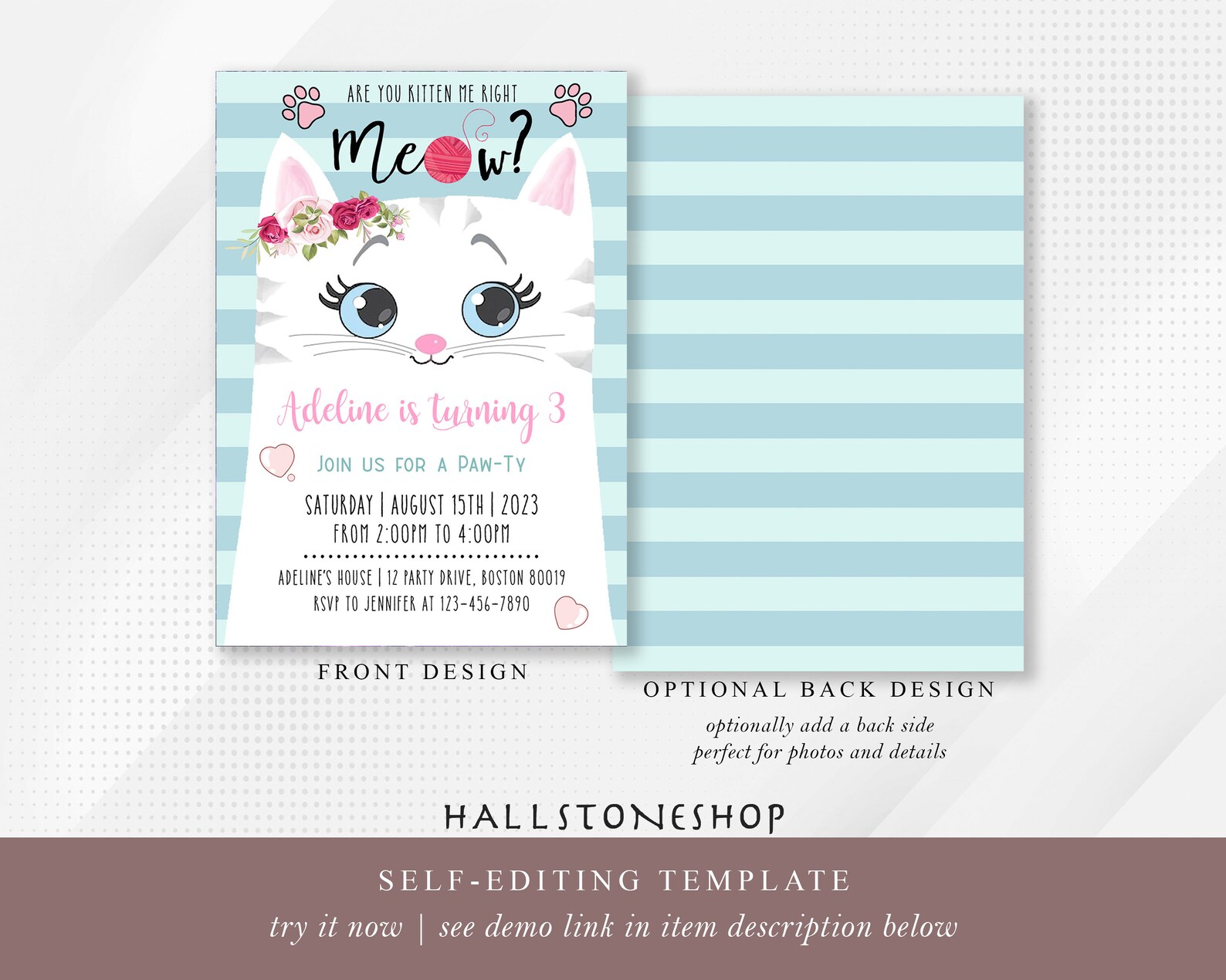 Editable Kitten Birthday Invitation, Cat Birthday Party Invitation, Are ...