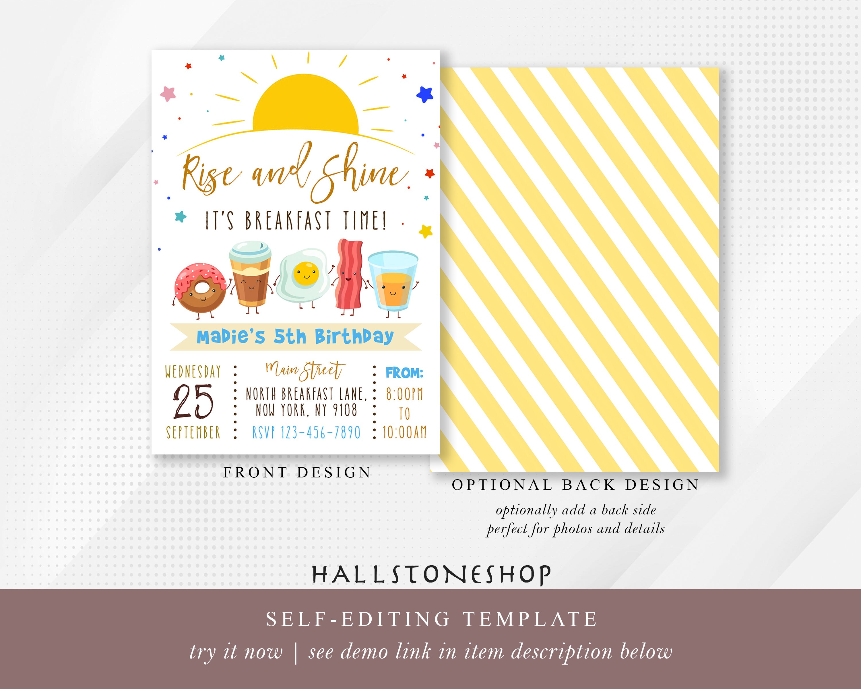 EDITABLE Breakfast Birthday Invitation, Rise and Shine Birthday ...