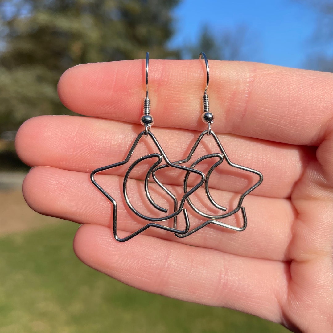 Star and Moon Paperclip Dangle Earrings | Novelty Earrings | Unique ...