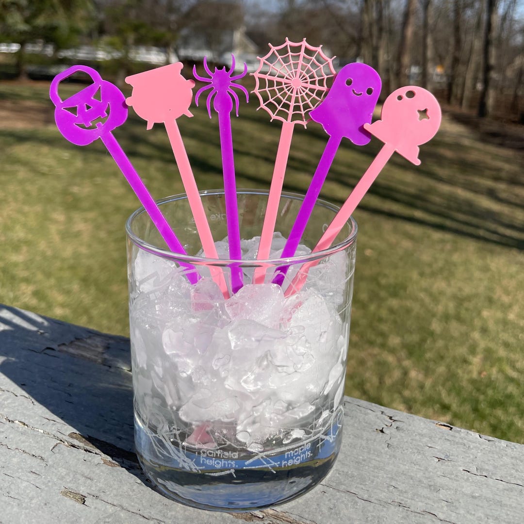 Cute Pink and Purple Halloween Drink Stir Stick Set | Swizzle Sticks ...