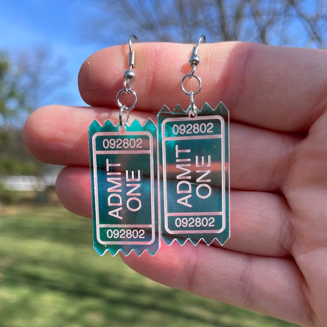 Admit One Ticket Dangle Earrings | Ticket Earrings | Fun Earrings | Movie Theater Earrings ...