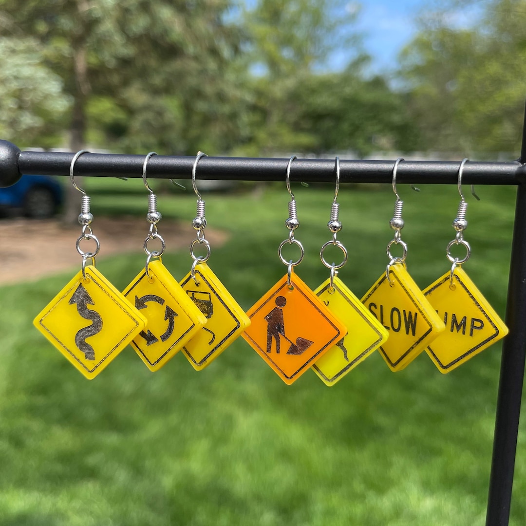 Road Sign Dangle Earrings | Novelty Earrings | Unique Earrings | Fun ...