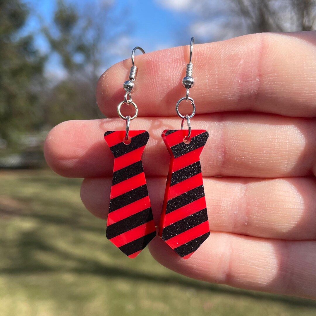 Red and Black Striped Neck Tie Dangle Earrings | Father's Day Earrings ...