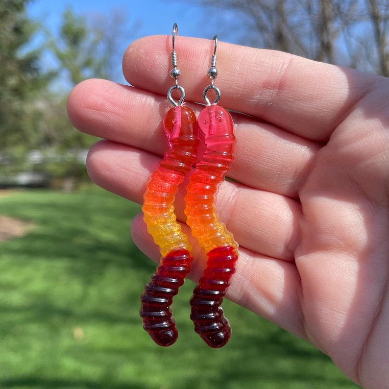 Gummy Style Worm Earrings | Novelty Earrings | Unique Earrings | Funny ...