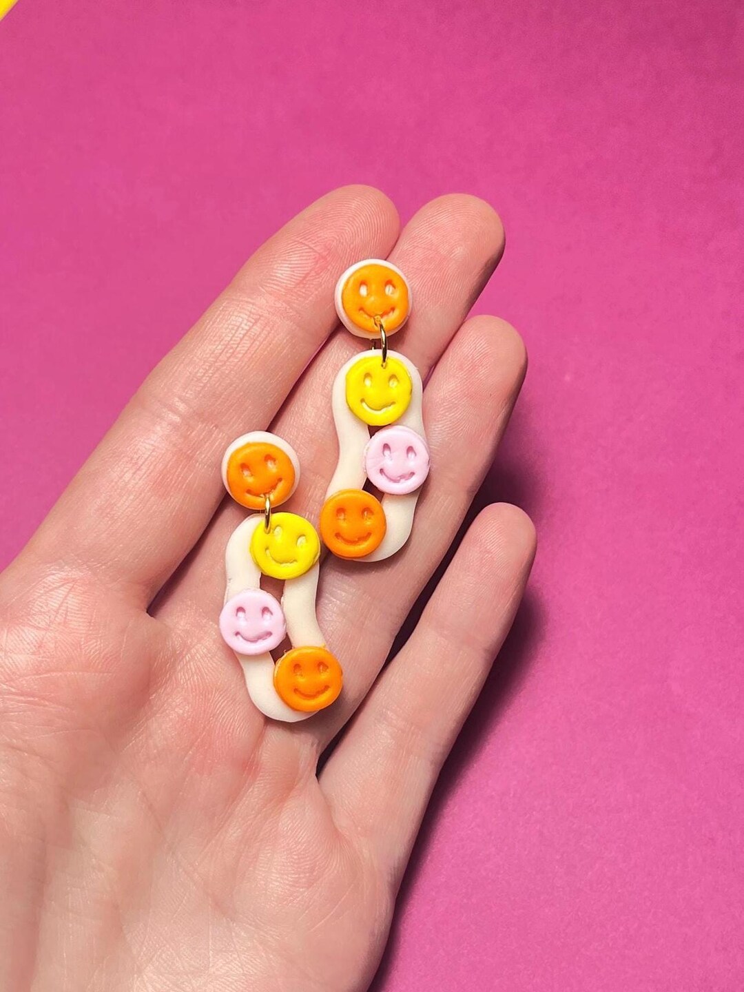 Happy Smiles Emoji Earrings, Statement Polymer Clay Earrings, Colorful ...