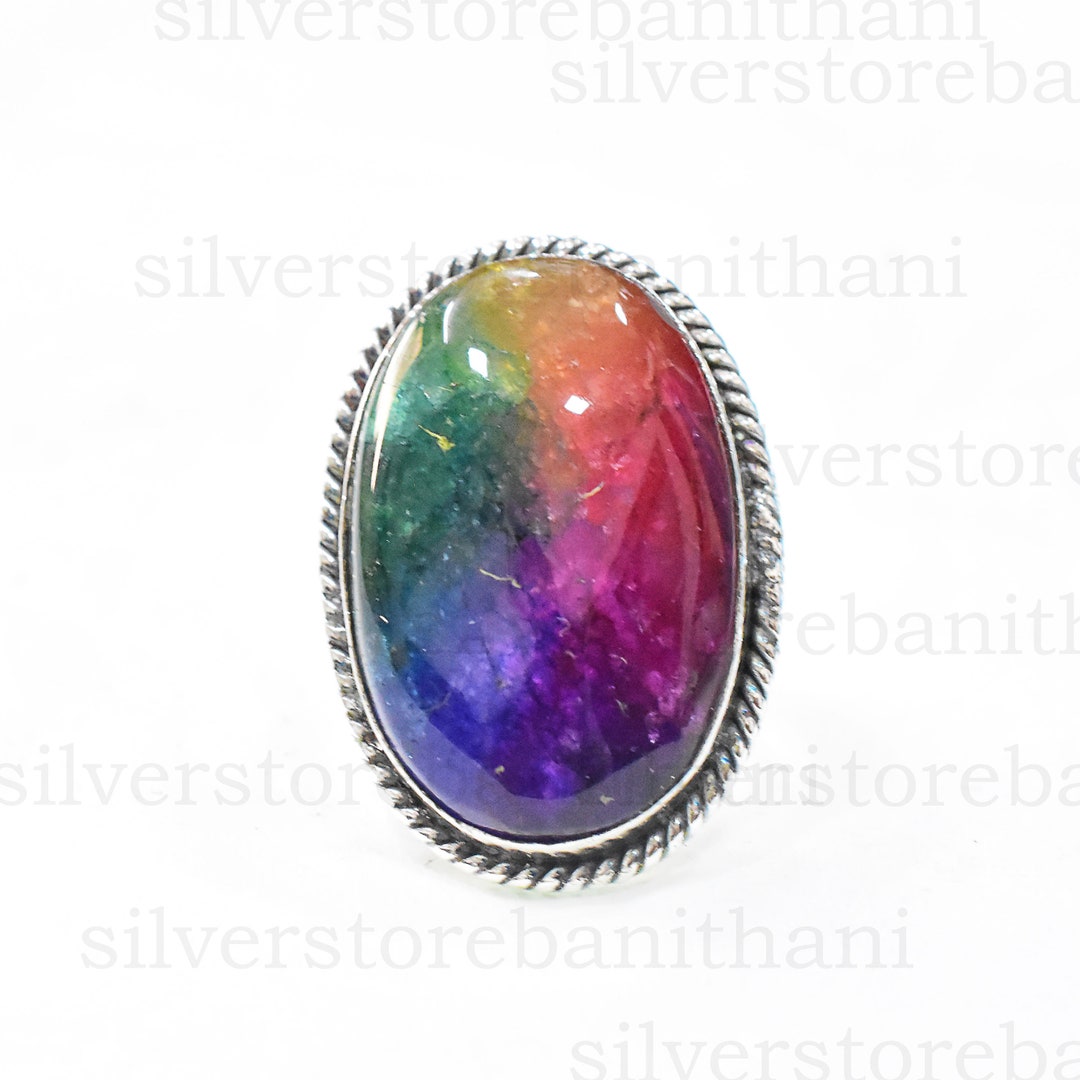 Natural Rainbow Solar Quartz Ring, 925 Sterling Silver, Gemstone Ring ...