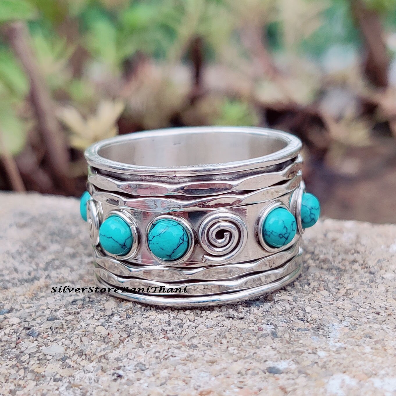 Blue Turquoise Spinner Ring 925 Sterling Silver Ring - Etsy UK
