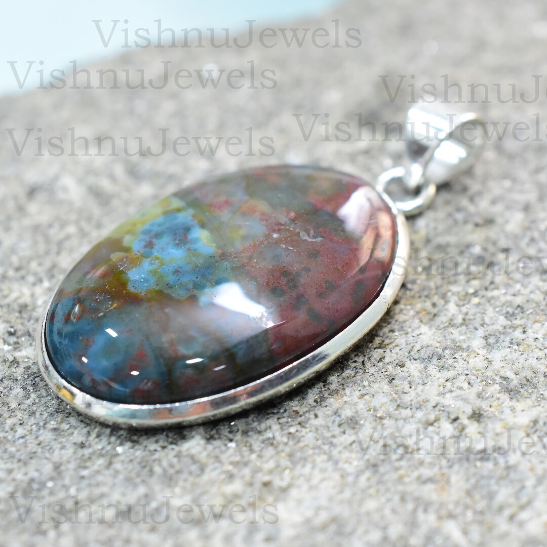 Bohemian Bloodstone Pendant: 925 Sterling Silver, Genuine Stone - Etsy
