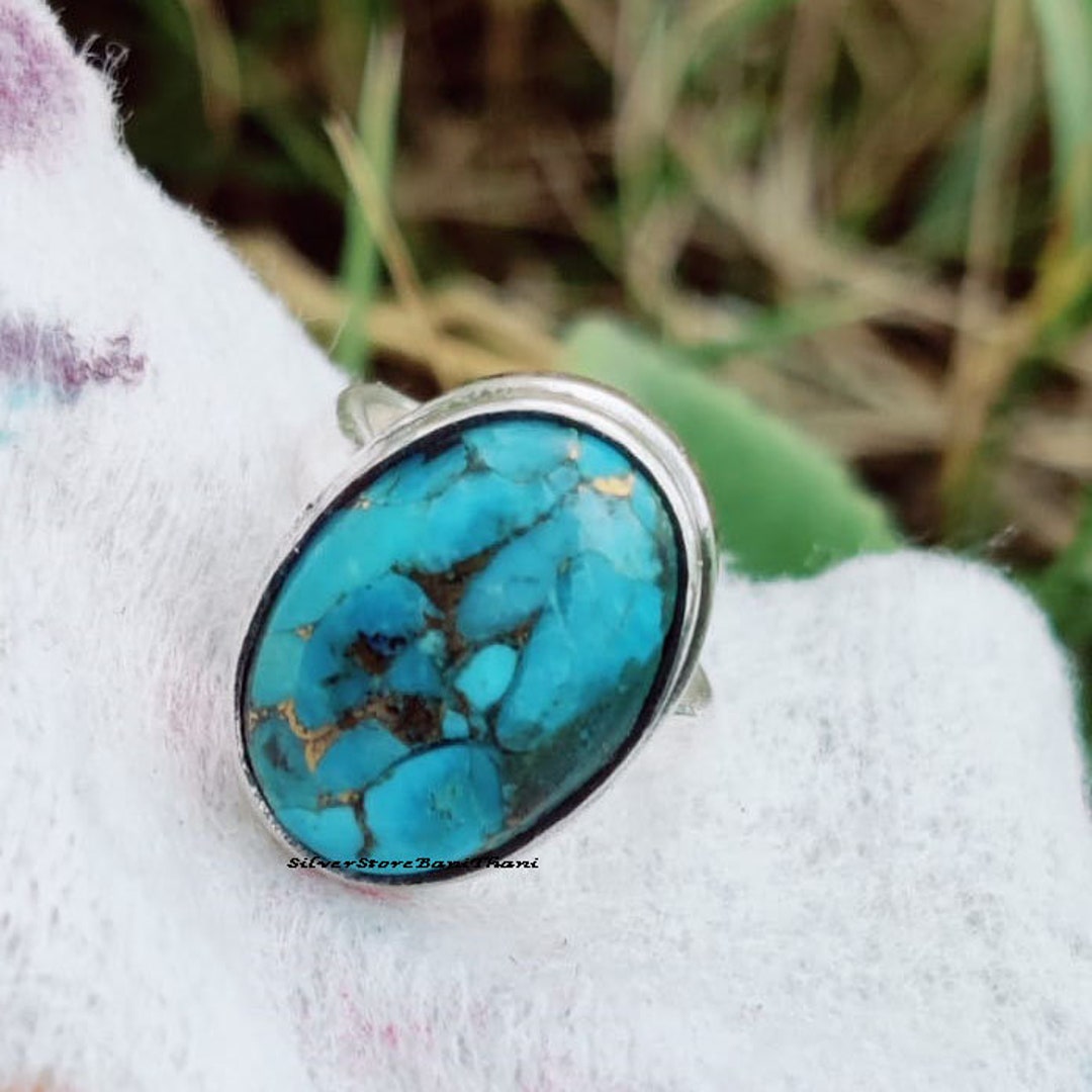 Blauer Kupfer Türkis Ring: 925 Sterling Silber Boho Band - Etsy Österreich