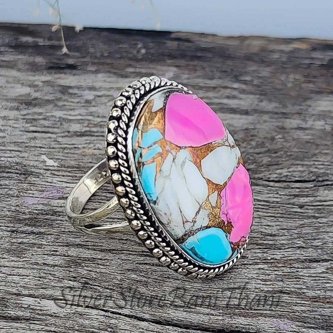 Natural Cotton Candy Turquoise Gemstone Ring: Handmade 925 Sterling ...