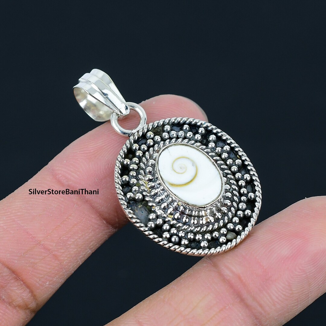 Natural Shiva Shell Pendant: 925 Sterling Silver Boho Necklace - Etsy