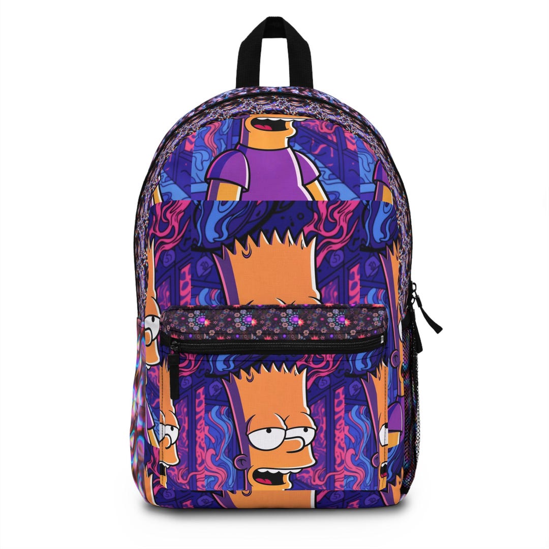 Psychedelic Bart Simpson Pattern Backpack | Neon Trippy Cartoon Print ...