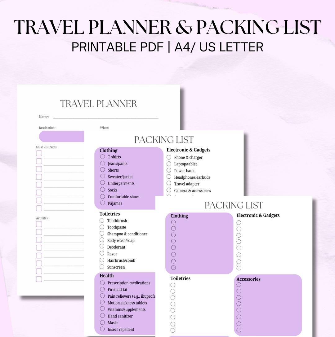 Travel Itinerary Planner | Packing List Bundle - Printable Vacation ...