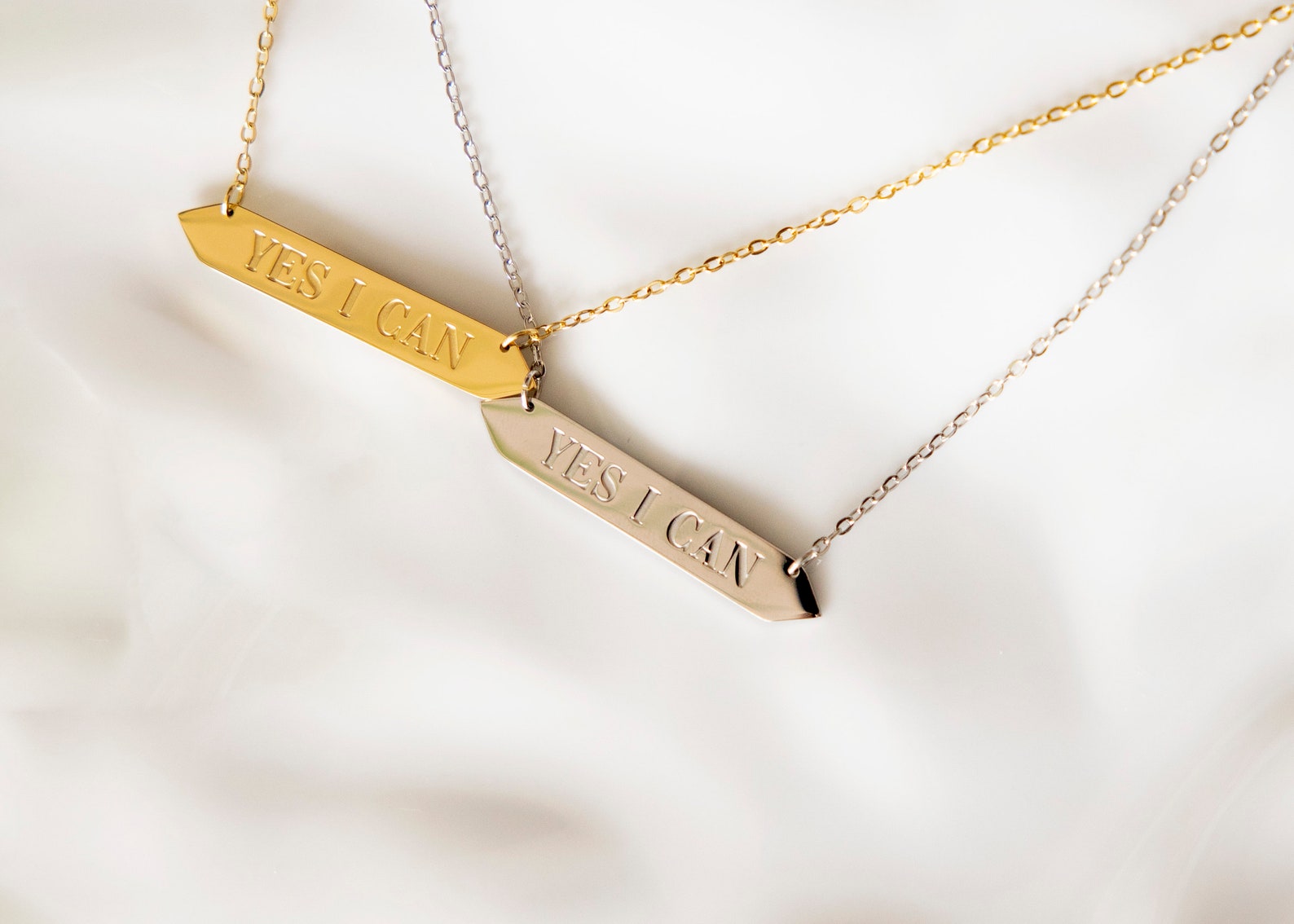 Engraved "yes I Can" Motivational Pendant Necklace Gold or Silver ...