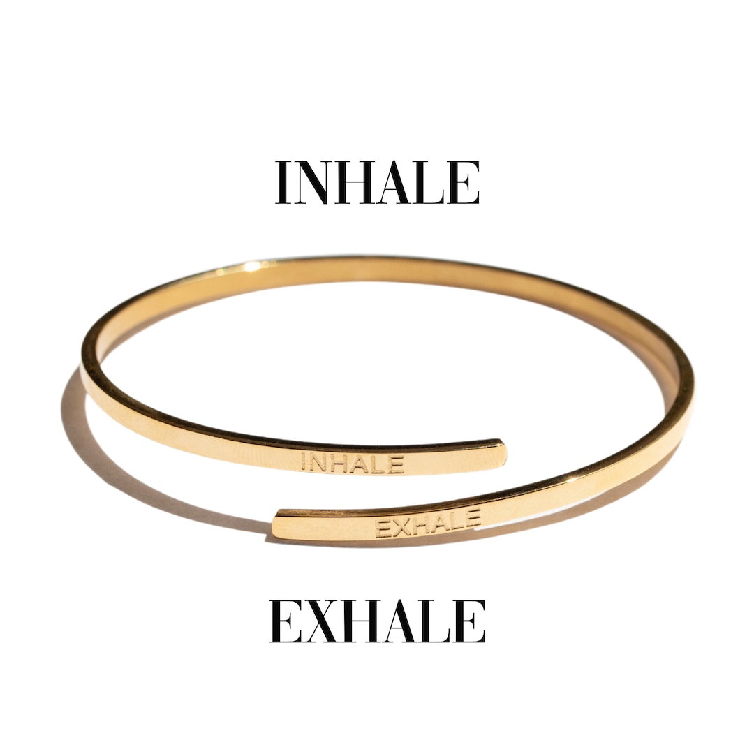 Inhale Exhale Engraved Bracelet: 18k Gold Mantra Jewelry - Etsy