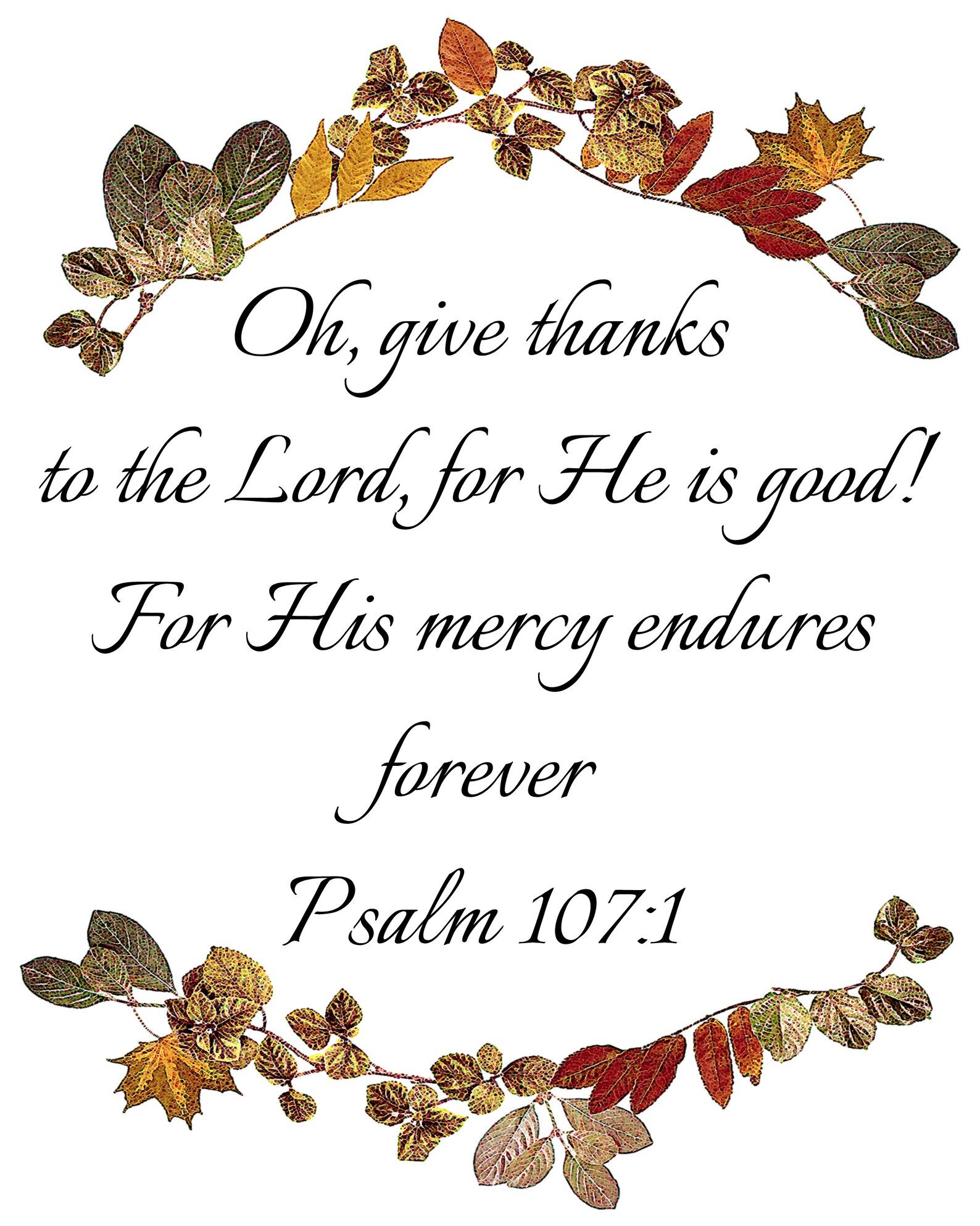 Salmos 107:1 Dar gracias al Señor Caligrafía Wall Art Print Descarga ...