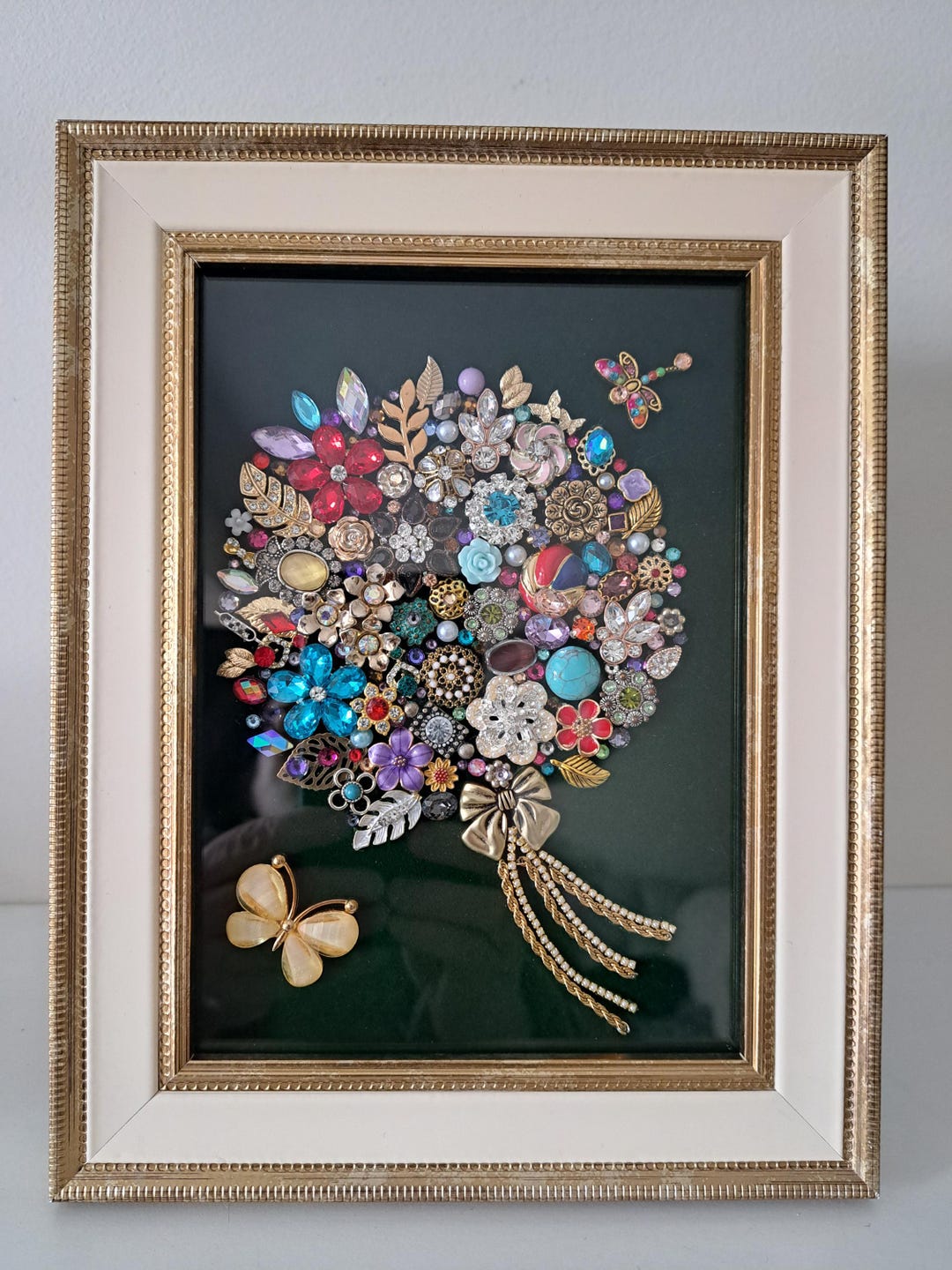Hand Made Vintage Glass Covered Jewelry Picture With Swarovski Crystals ...