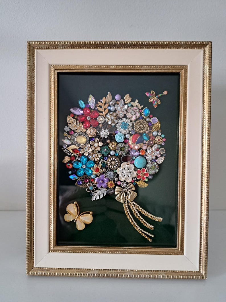 Hand Made Vintage Glass Covered Jewelry Picture With Swarovski Crystals ...