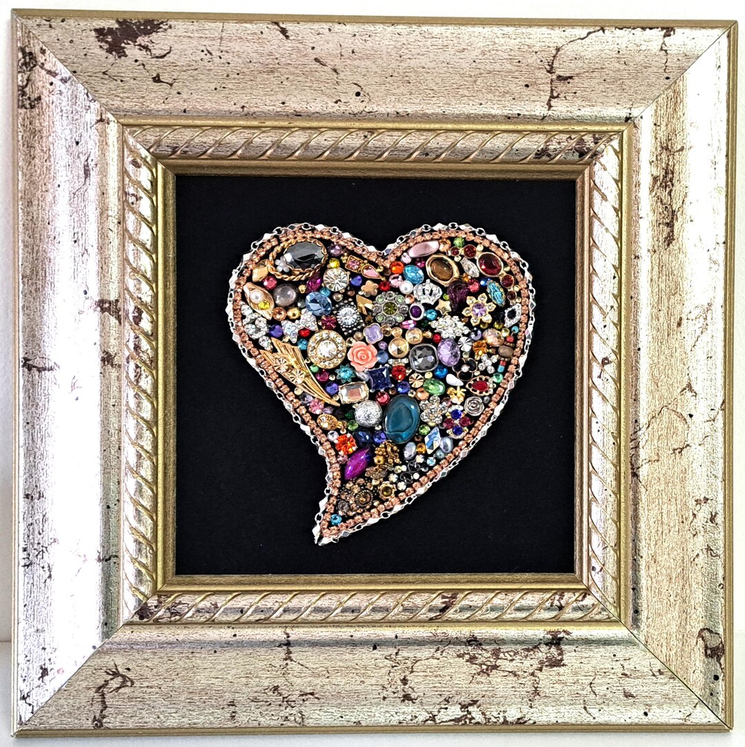 Vintage Framed Jewelry Art "with All My Heart", Austrian Crystals ...