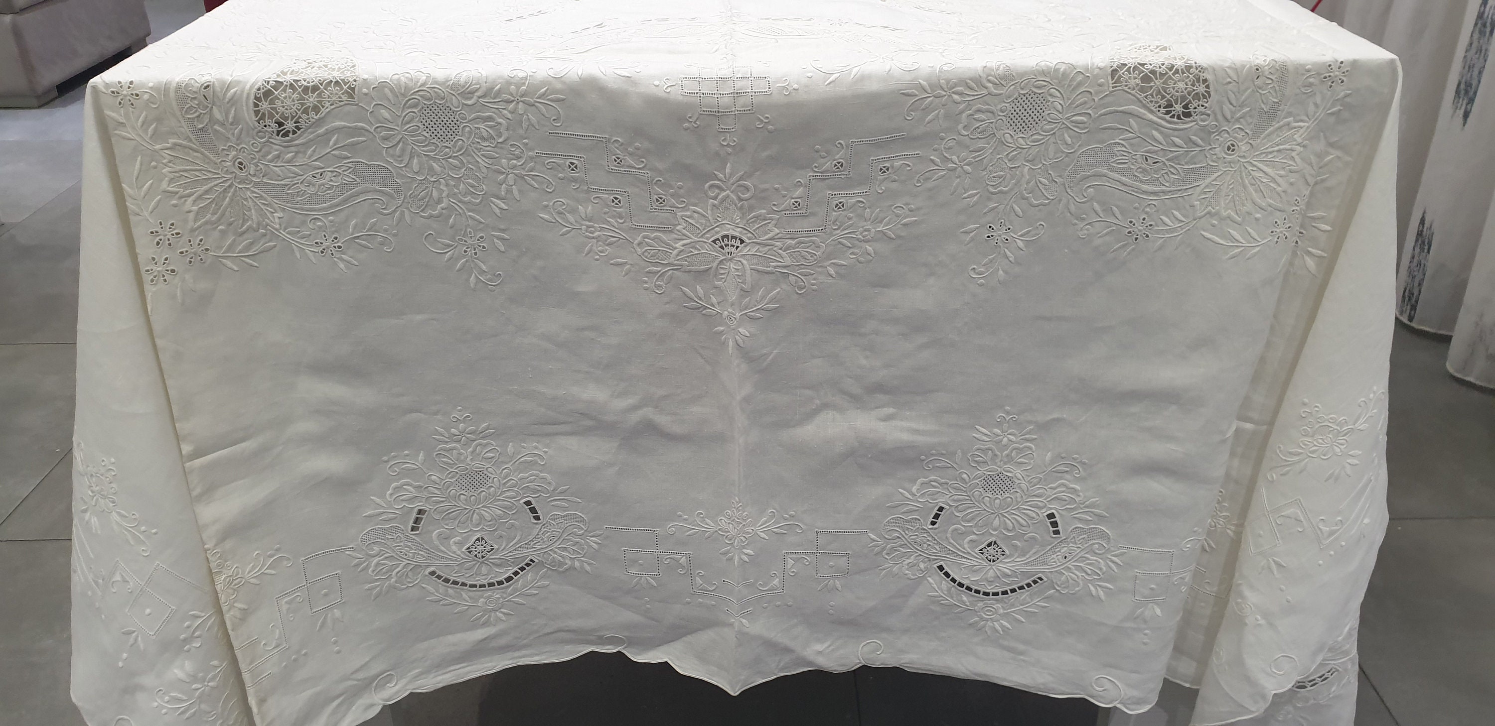 Rectangular Vintage Tablecloth, Tablecloth With 12 Linen Napkins, White ...