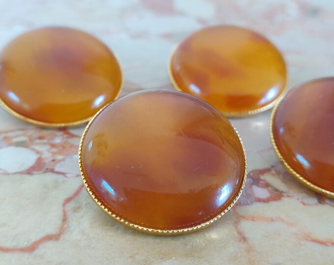 Vintage Buttons With Golden Base and Edge and Amber Effect Resin Bezel ...