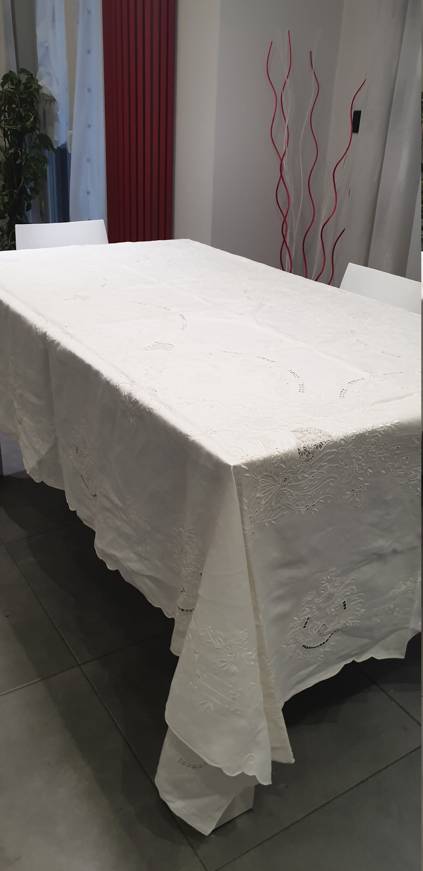 Rectangular Vintage Tablecloth, Tablecloth With 12 Linen Napkins, White ...