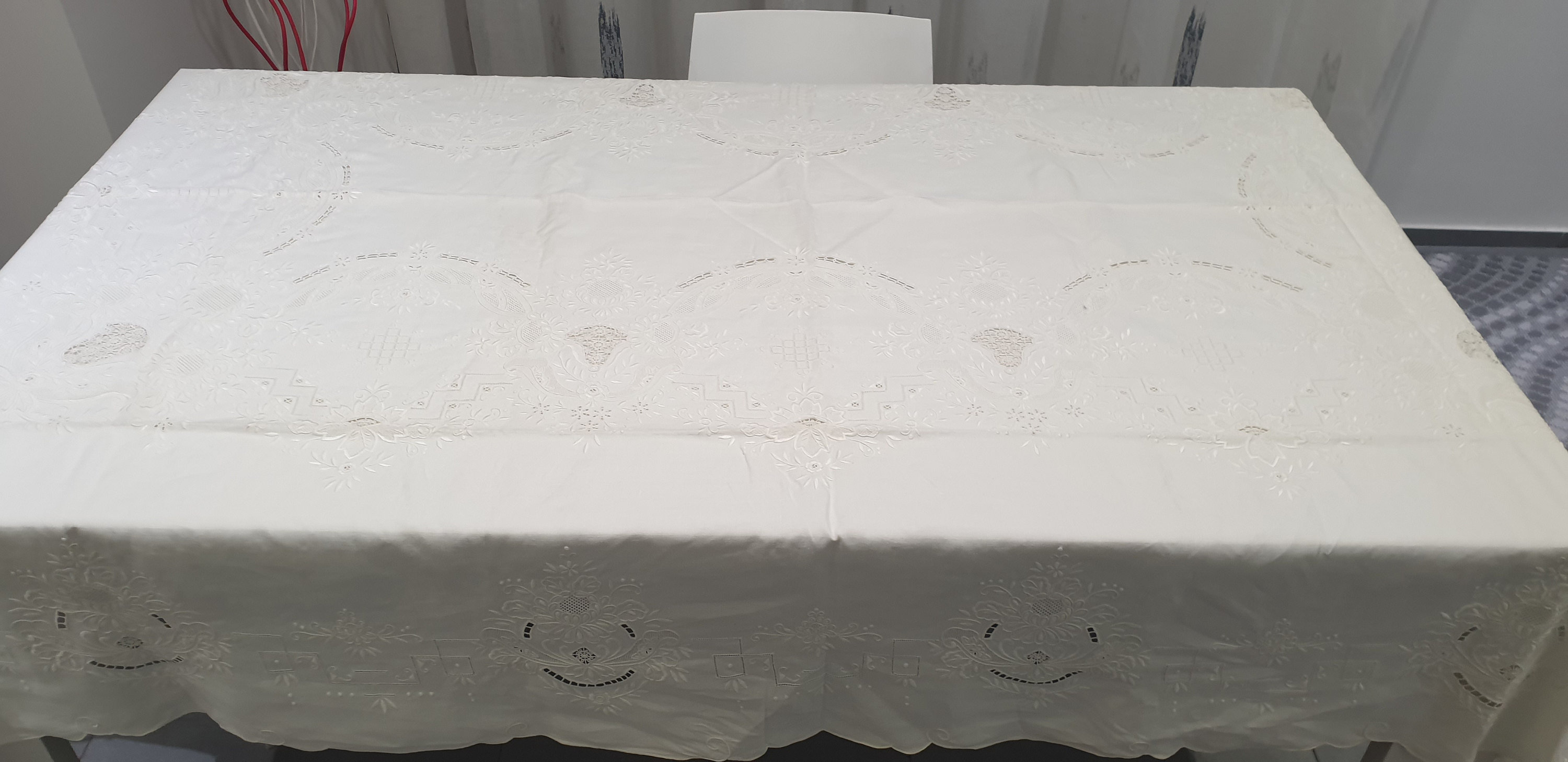 Rectangular Vintage Tablecloth, Tablecloth With 12 Linen Napkins, White ...
