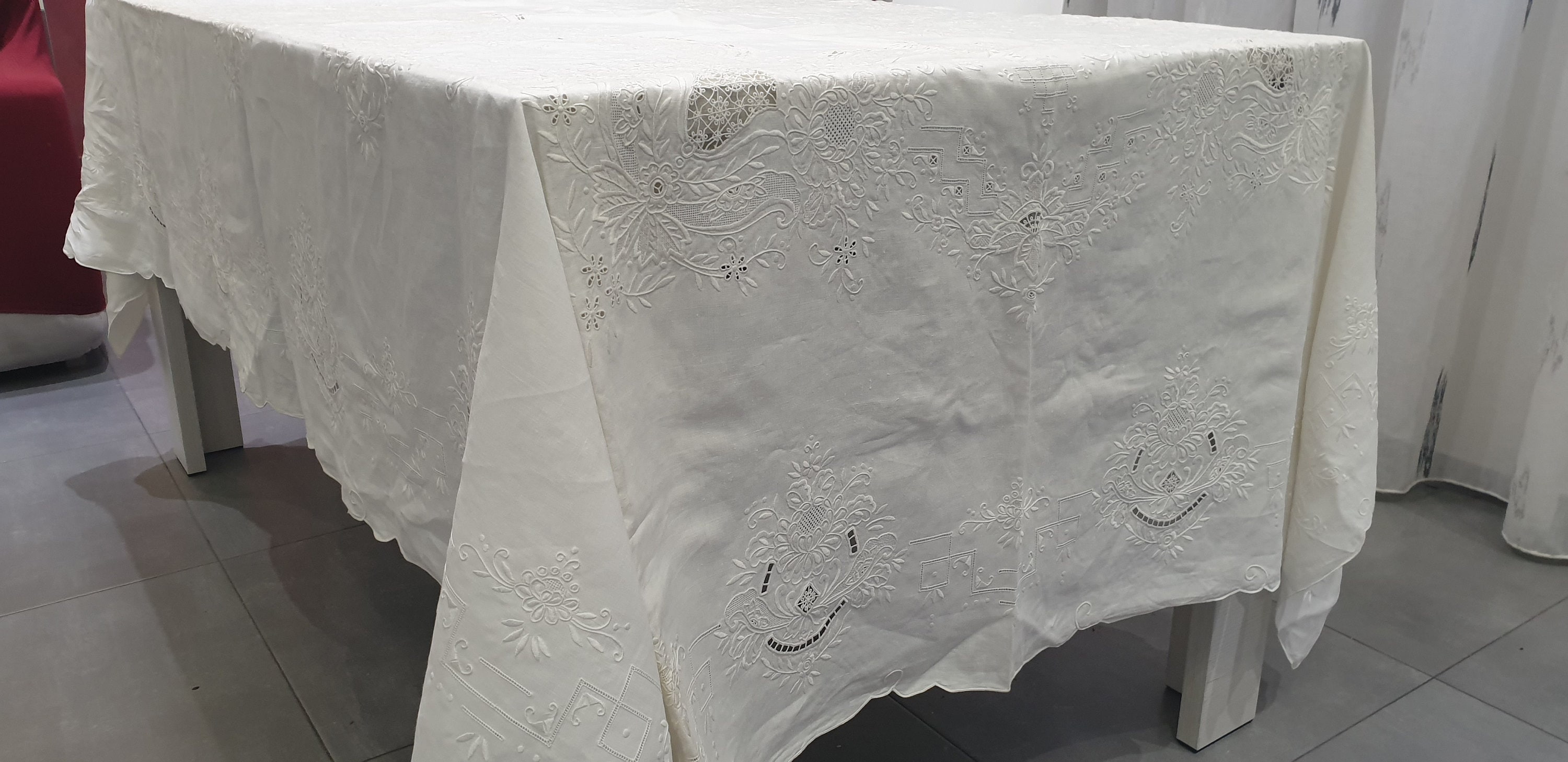 Rectangular Vintage Tablecloth, Tablecloth With 12 Linen Napkins, White ...