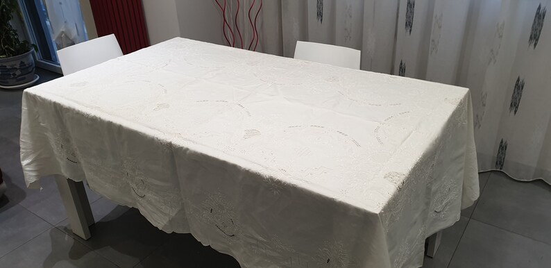 Rectangular Vintage Tablecloth, Tablecloth With 12 Linen Napkins, White ...