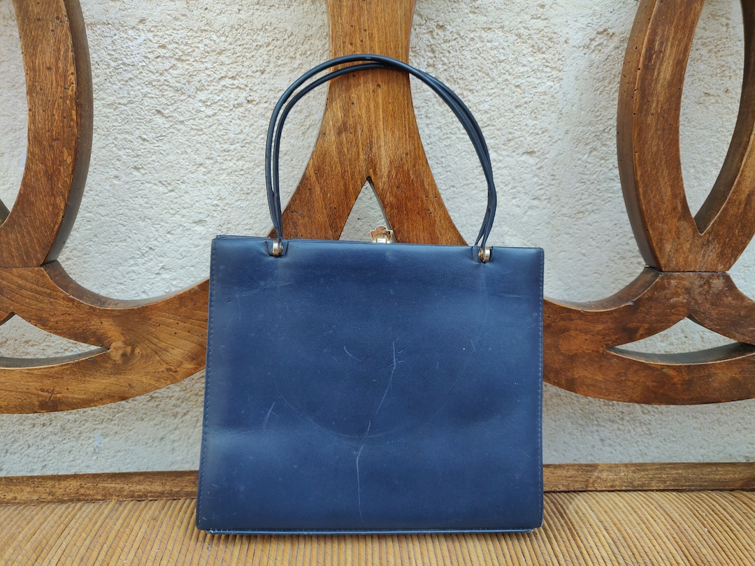 Borsa Vintage, Borsa Blu Navy, Borsa Vintage Blu, Pochette in Vera ...