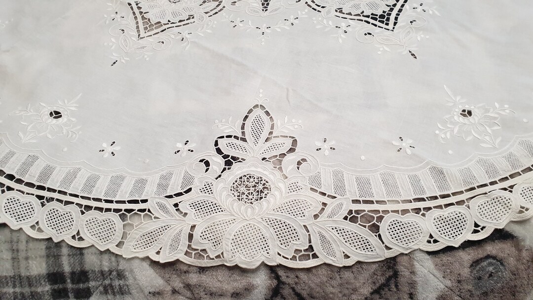 Vintage Round Tablecloth With N. 8 Napkins, Cotton Tablecloth, Red ...