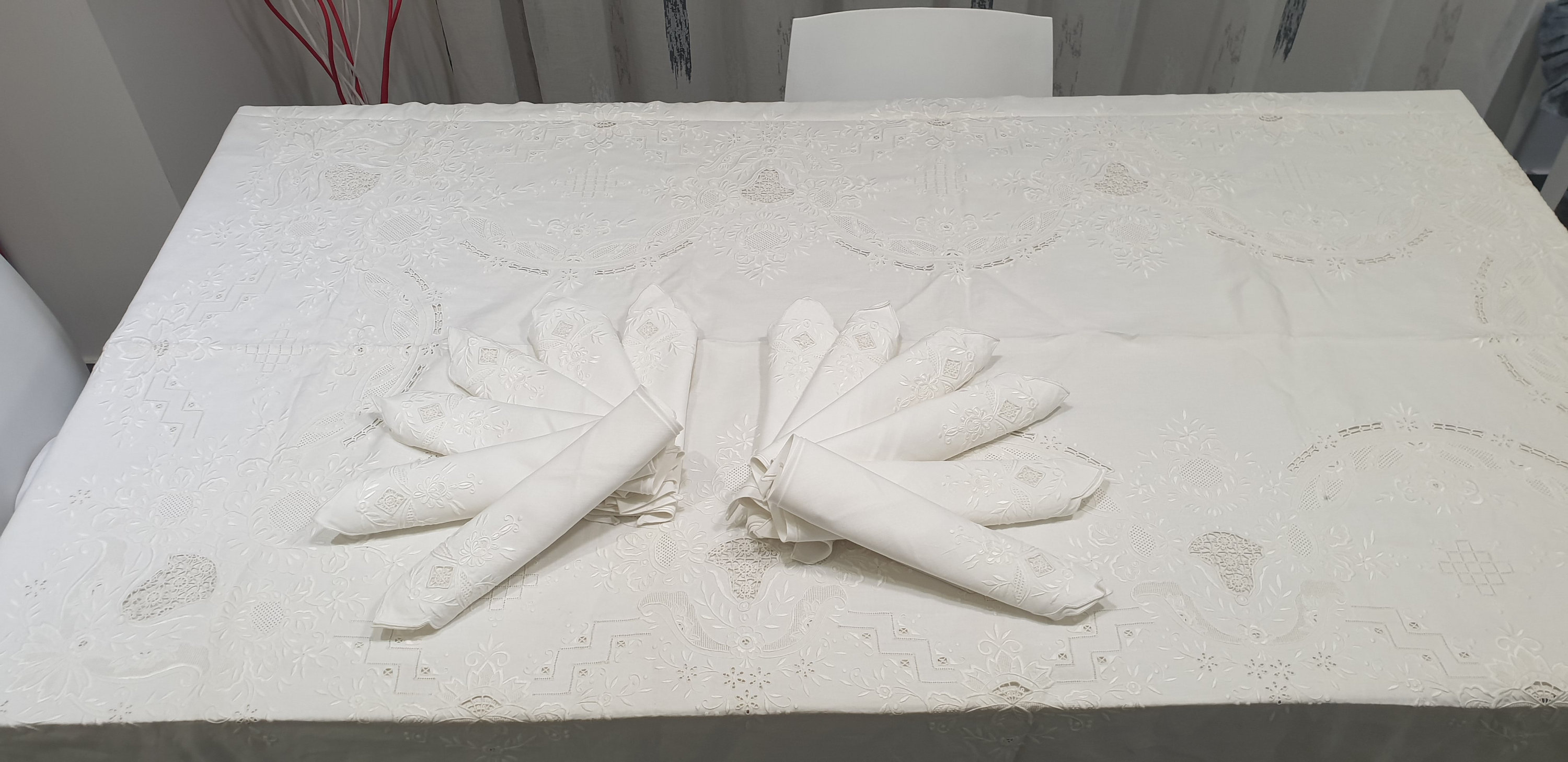 Rectangular Vintage Tablecloth, Tablecloth With 12 Linen Napkins, White ...