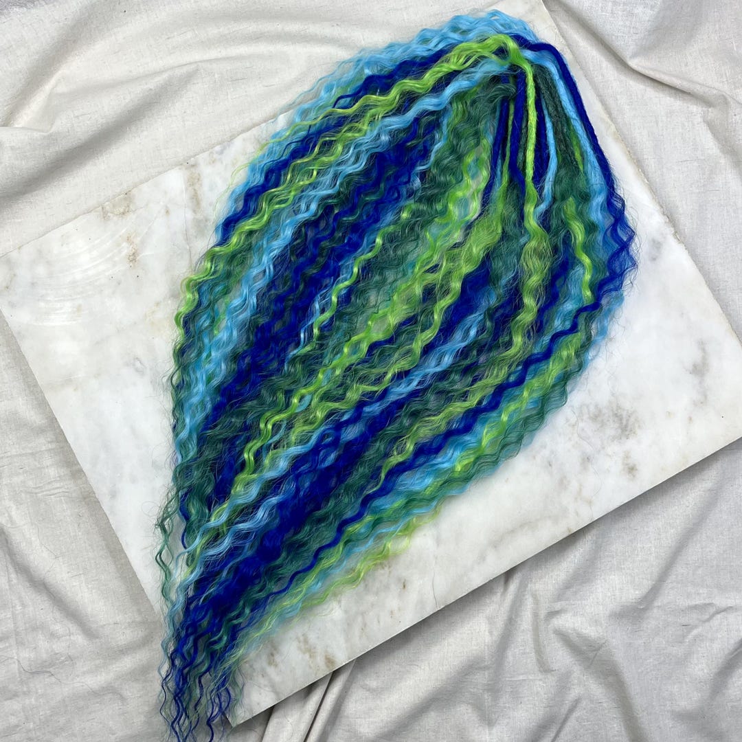 Handmade Curly Faux Locs, Green Blue Wavy Hair Extensions - Etsy